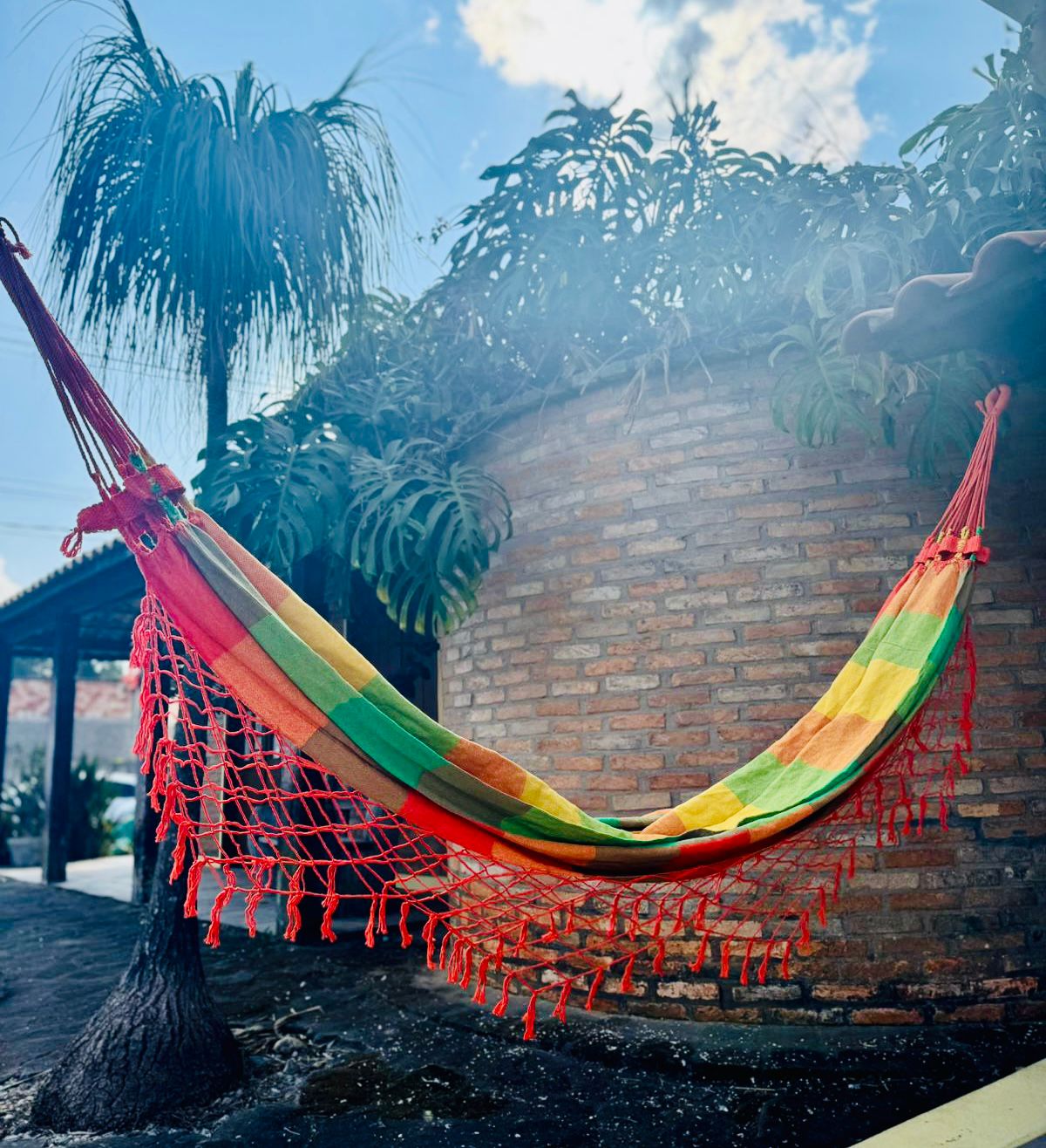 Rede de Descanso Simples Xadrez Colorida Franja Laranja – DDB Artesanato