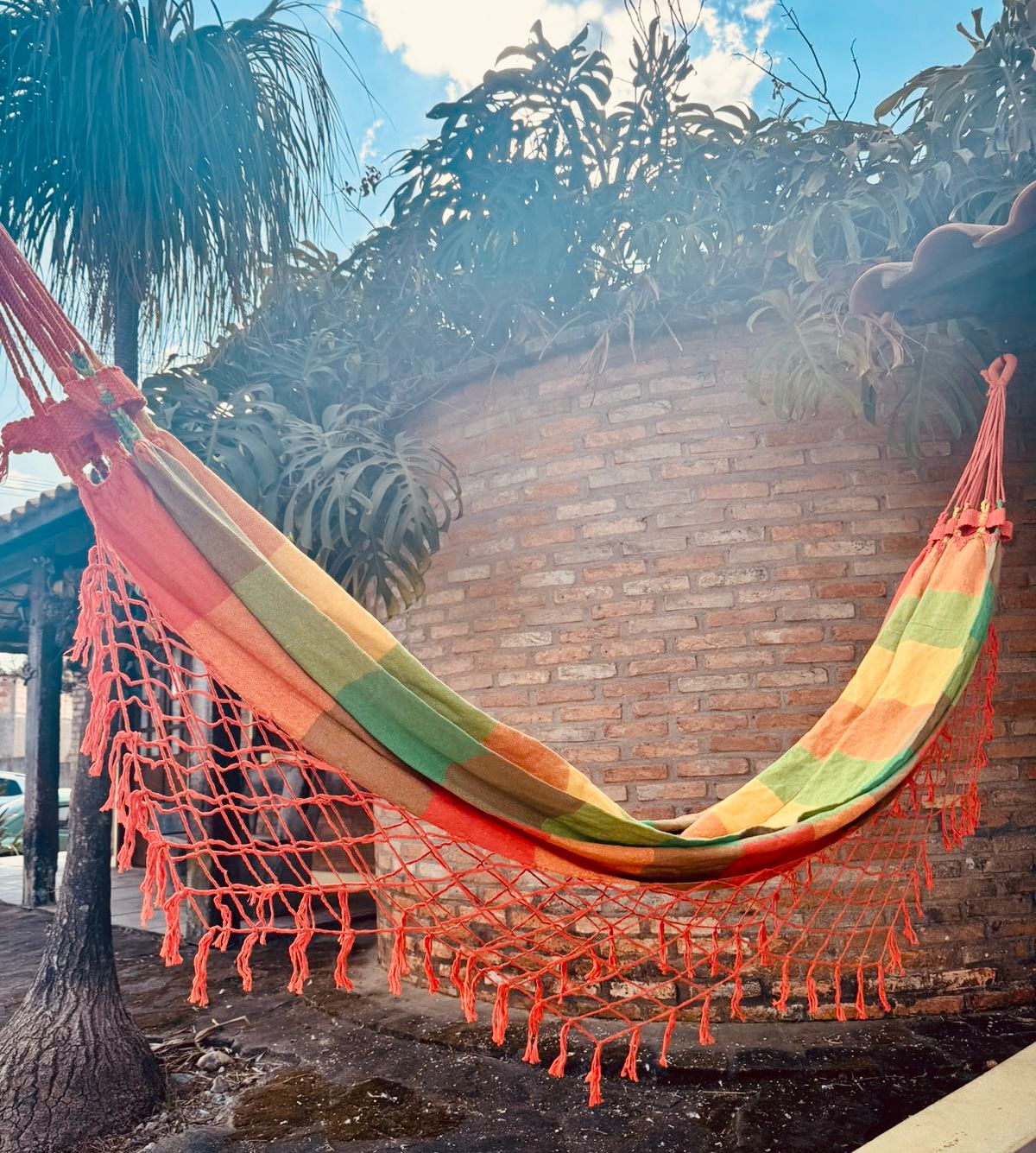 Rede de Descanso Simples Xadrez Colorida Franja Laranja – DDB Artesanato